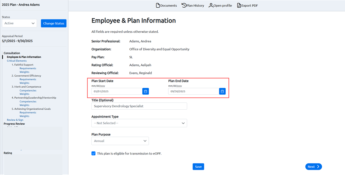 Updating the Employee and Plan Information Section – USA Performance